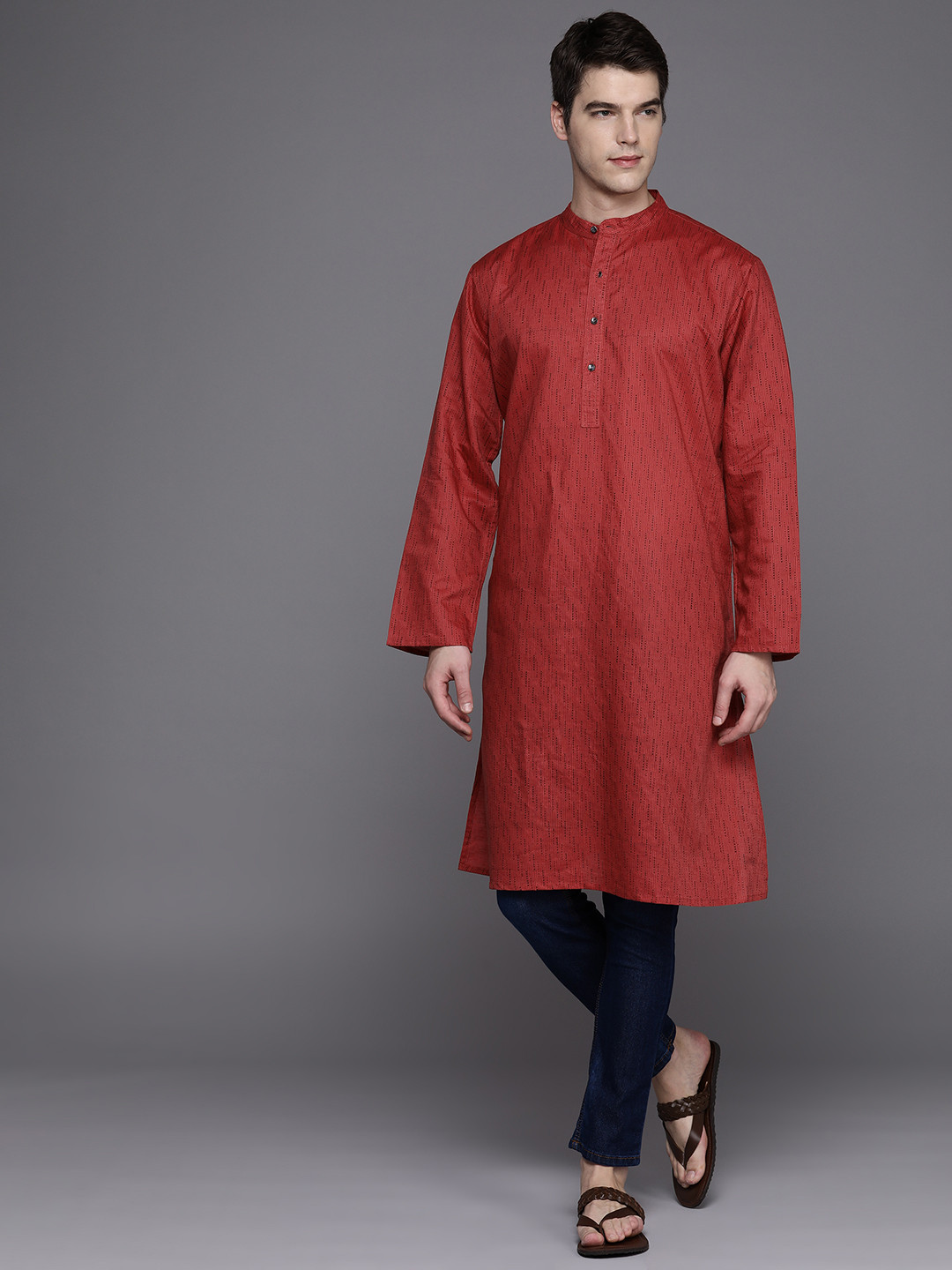 Buy Fabindia Men Mandarin Collar Striped Kurta - Kurtas for Men ...