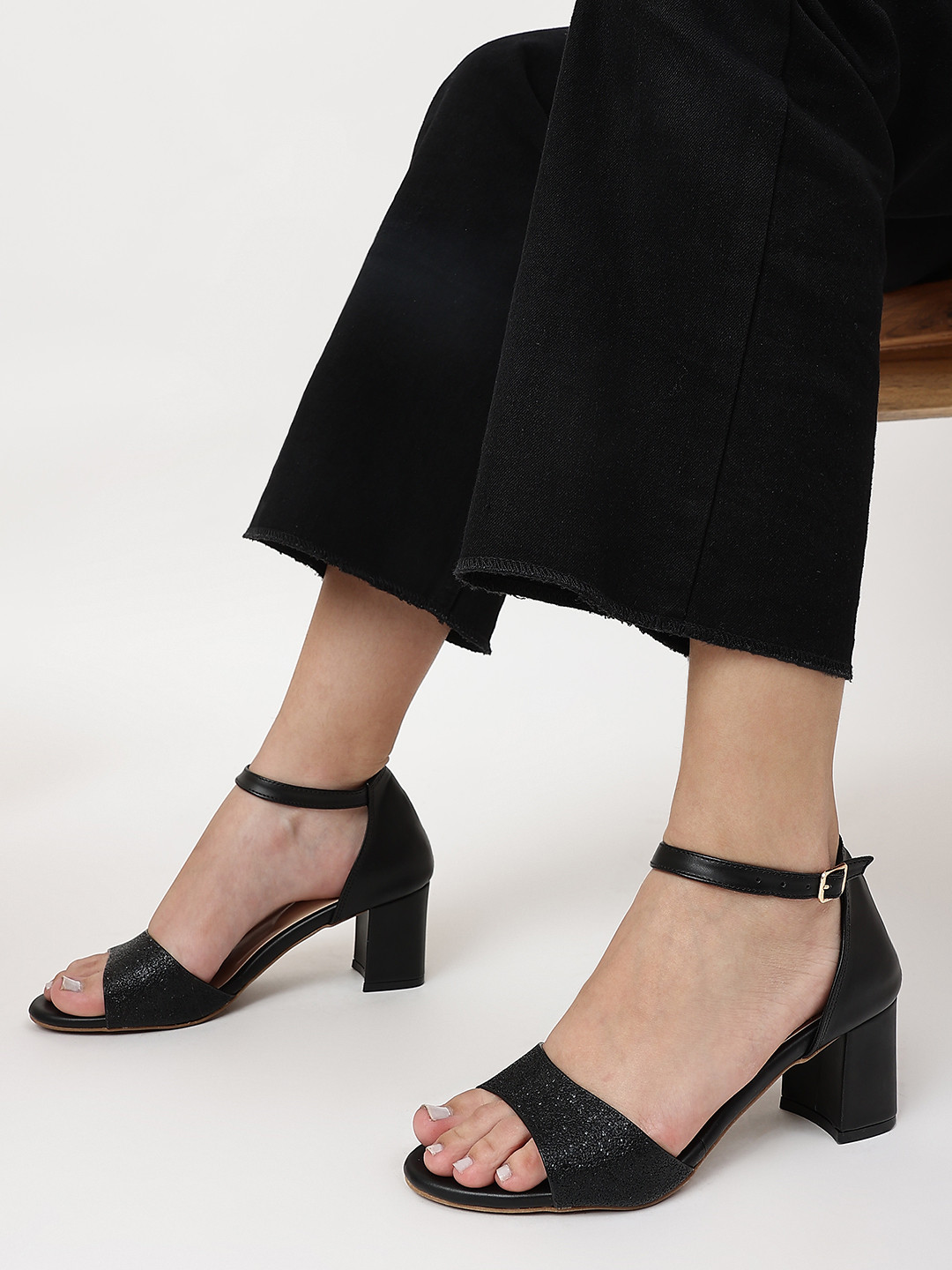 Buy Marc Loire Black PU Party Block Peep Toes With Buckles - Heels for ...