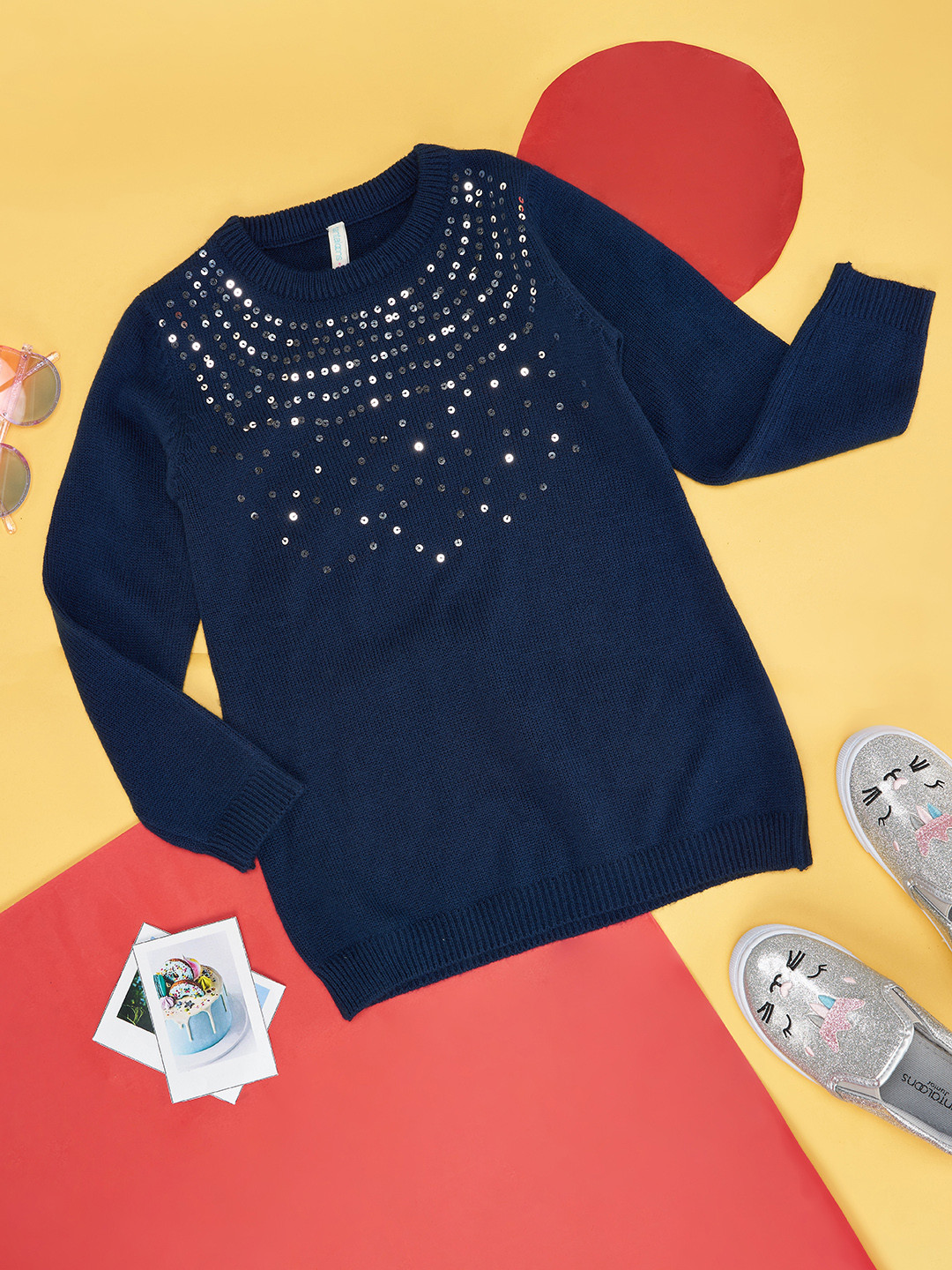 Buy Pantaloons Junior Girls Navy Blue Embroidered Pullover - Sweaters ...