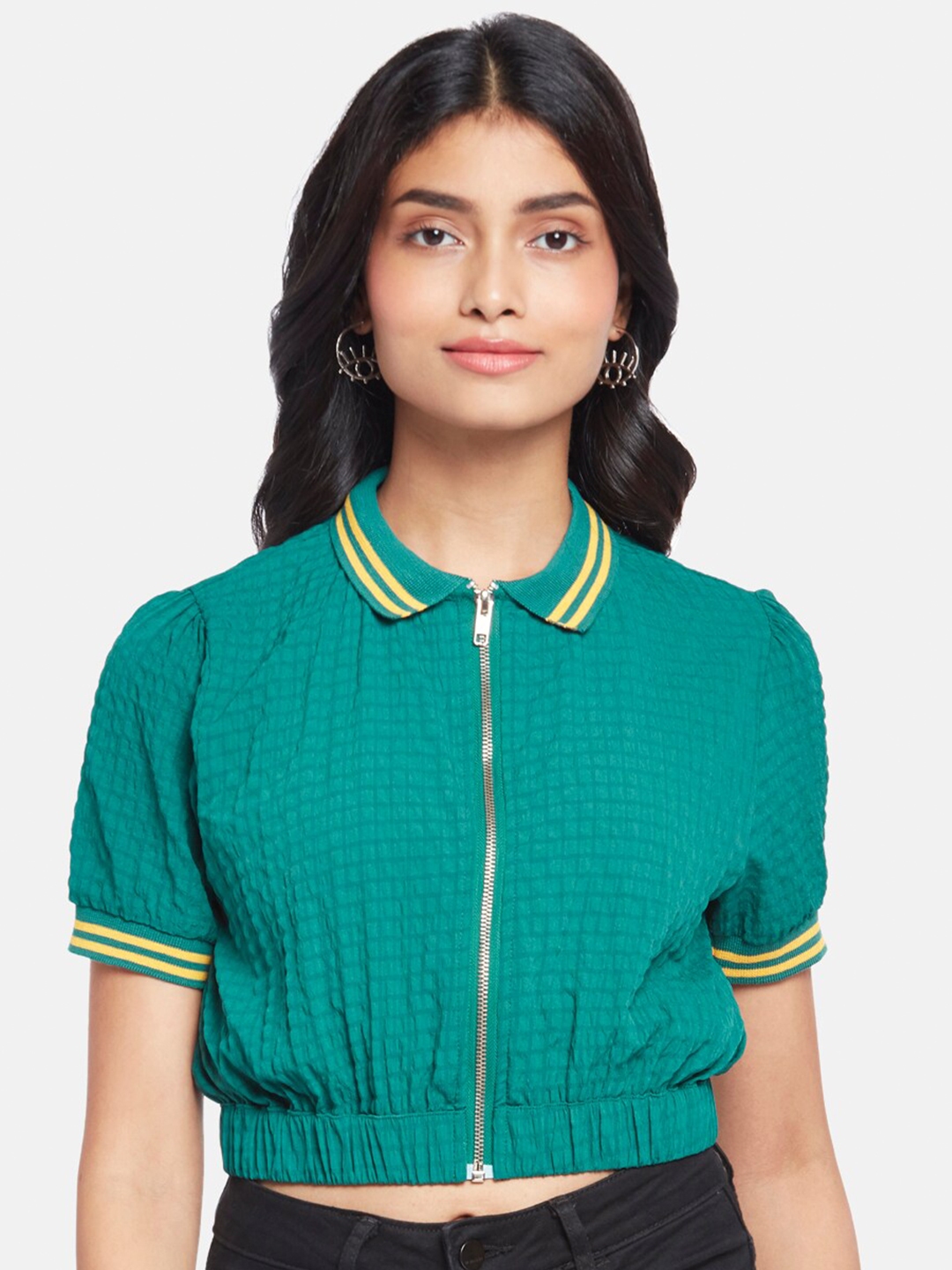 Buy People Women Green Shirt Style Crop Top Tops For Women 19770196