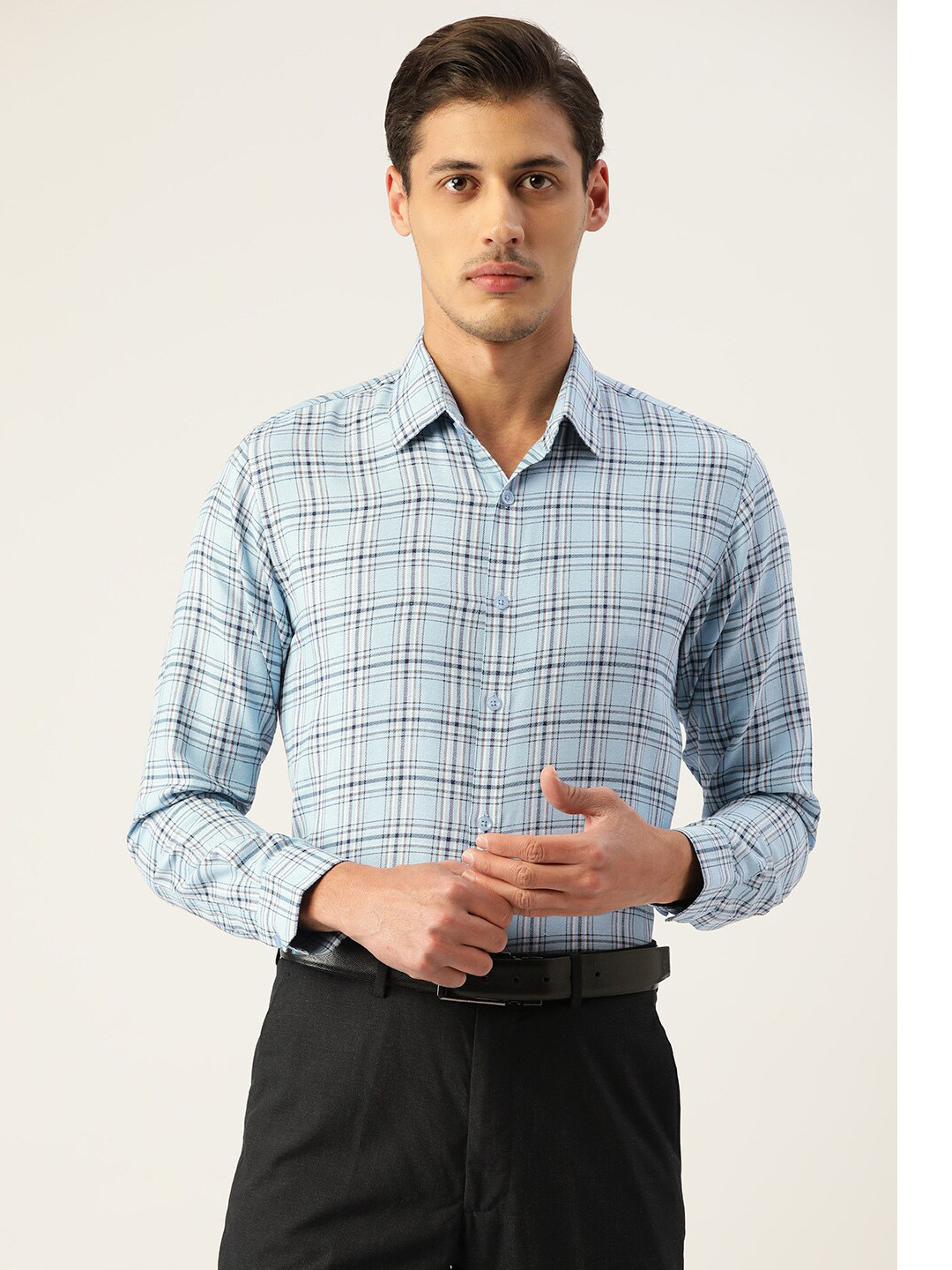 Buy JAINISH Men Blue Classic Slim Fit Tartan Checks Formal Shirt ...