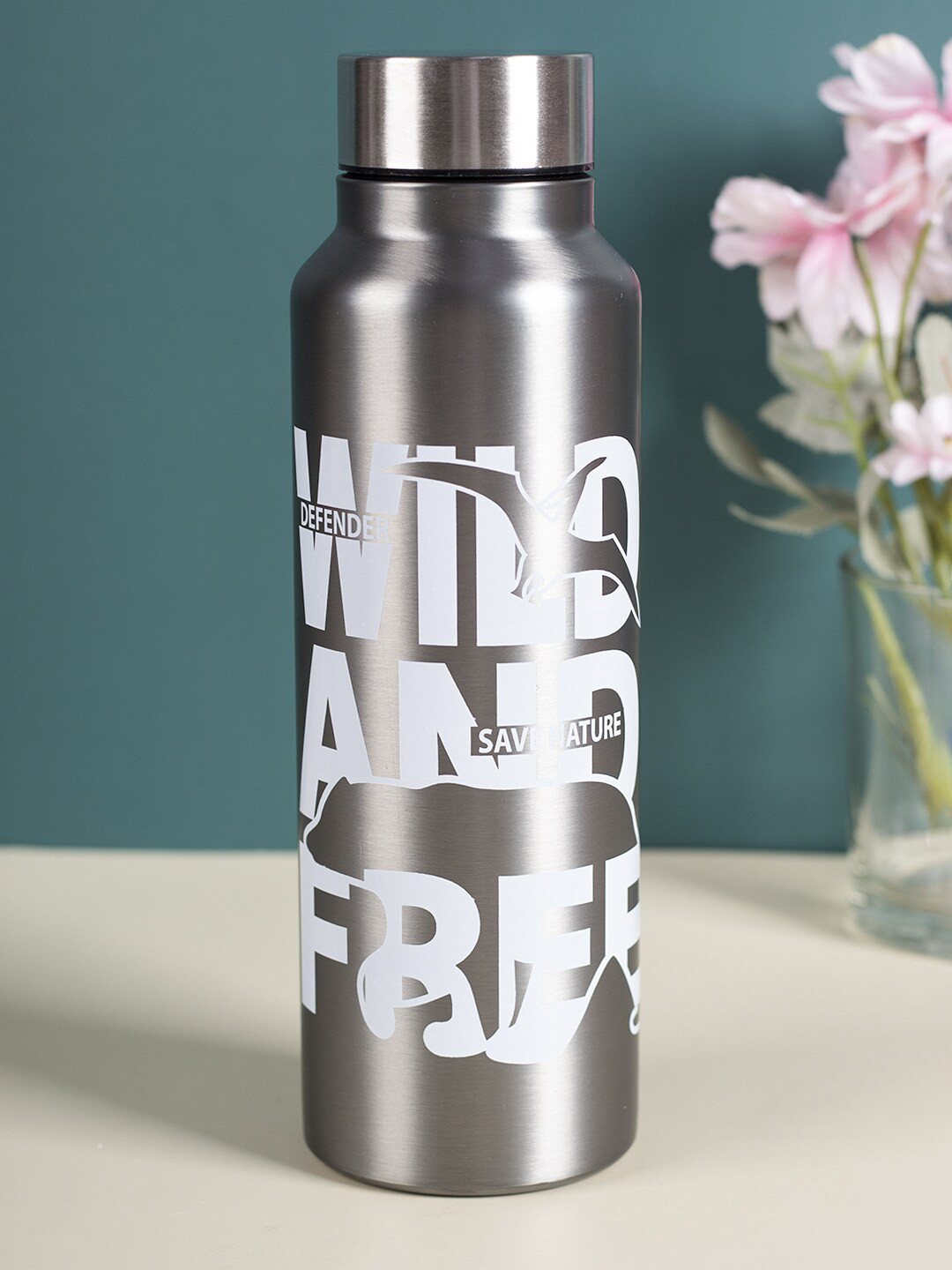 Buy MARKET99 Grey Printed Stainless Steel Water Bottle 750 Ml - Water ...
