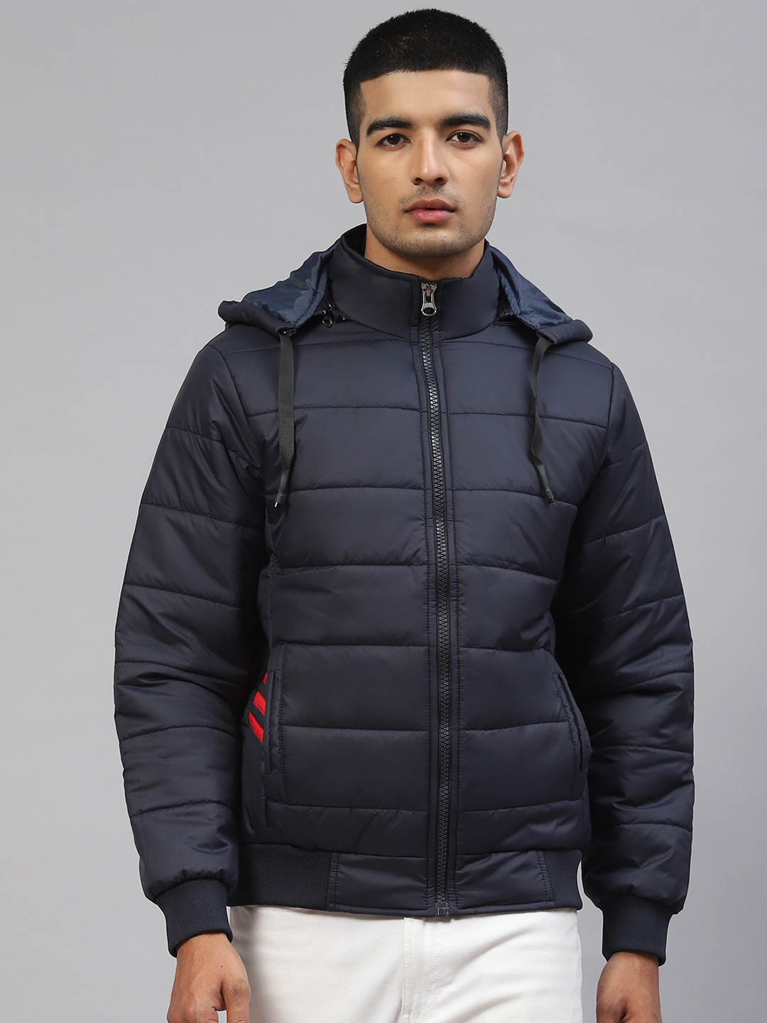 Buy Foreign Culture By Fort Collins Men Navy Blue Solid Padded Jacket ...