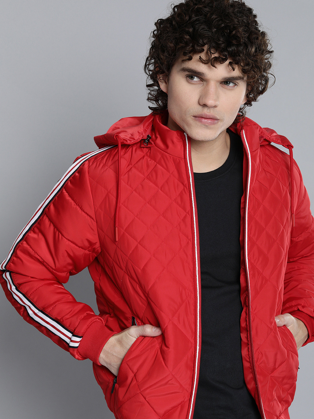 Buy Fort Collins Men Hooded Quilted Bomber Jacket With Zip Closure ...