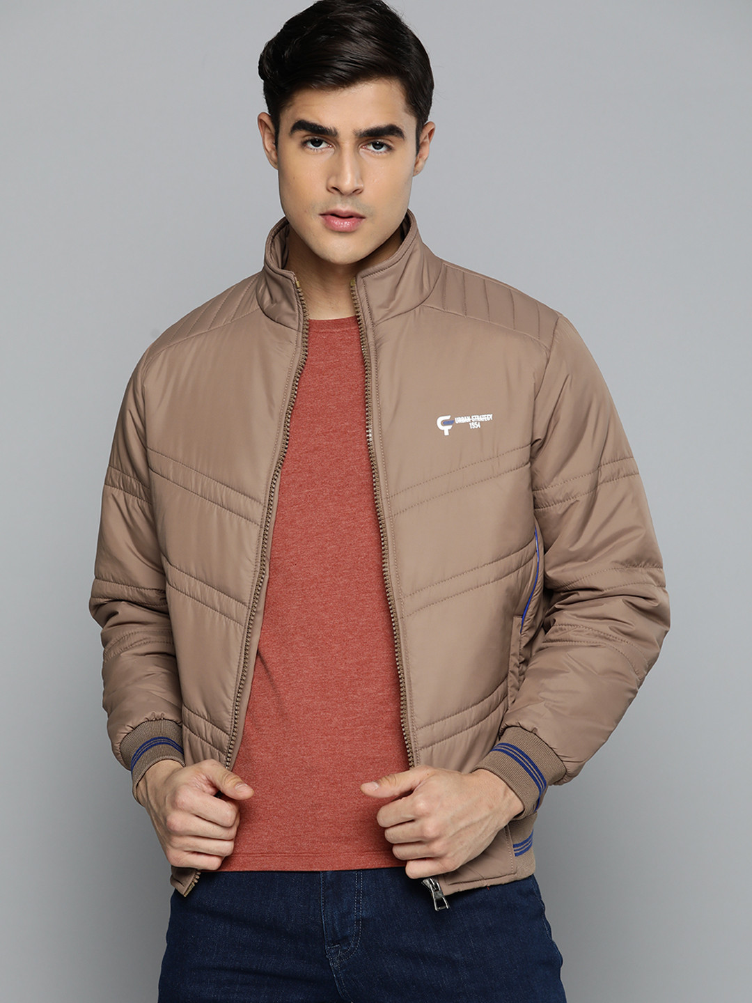 Buy Fort Collins Men Khaki Solid Padded Jacket - Jackets for Men ...