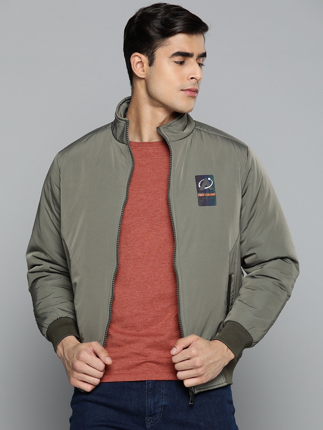 Buy Fort Collins Men Olive Green Solid Padded Jacket - Jackets for Men ...