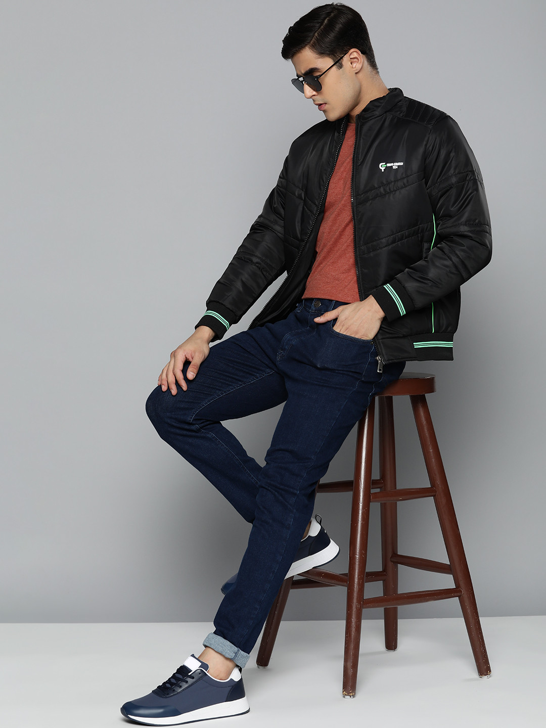 Buy Fort Collins Men Black Solid Padded Jacket - Jackets for Men ...