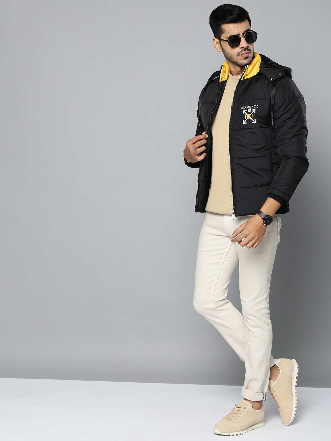Buy Fort Collins Men Black Solid Padded Jacket With Detachable Hood ...
