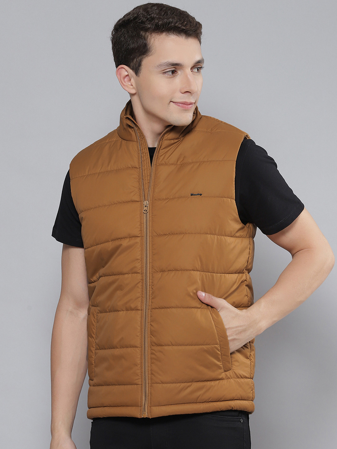 Buy Fort Collins Men Mustard Brown Solid Padded Jacket - Jackets for ...