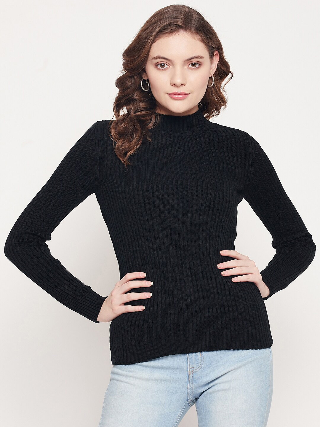 Buy 98 Degree North Women Black Ribbed Sweaters - Sweaters for Women ...