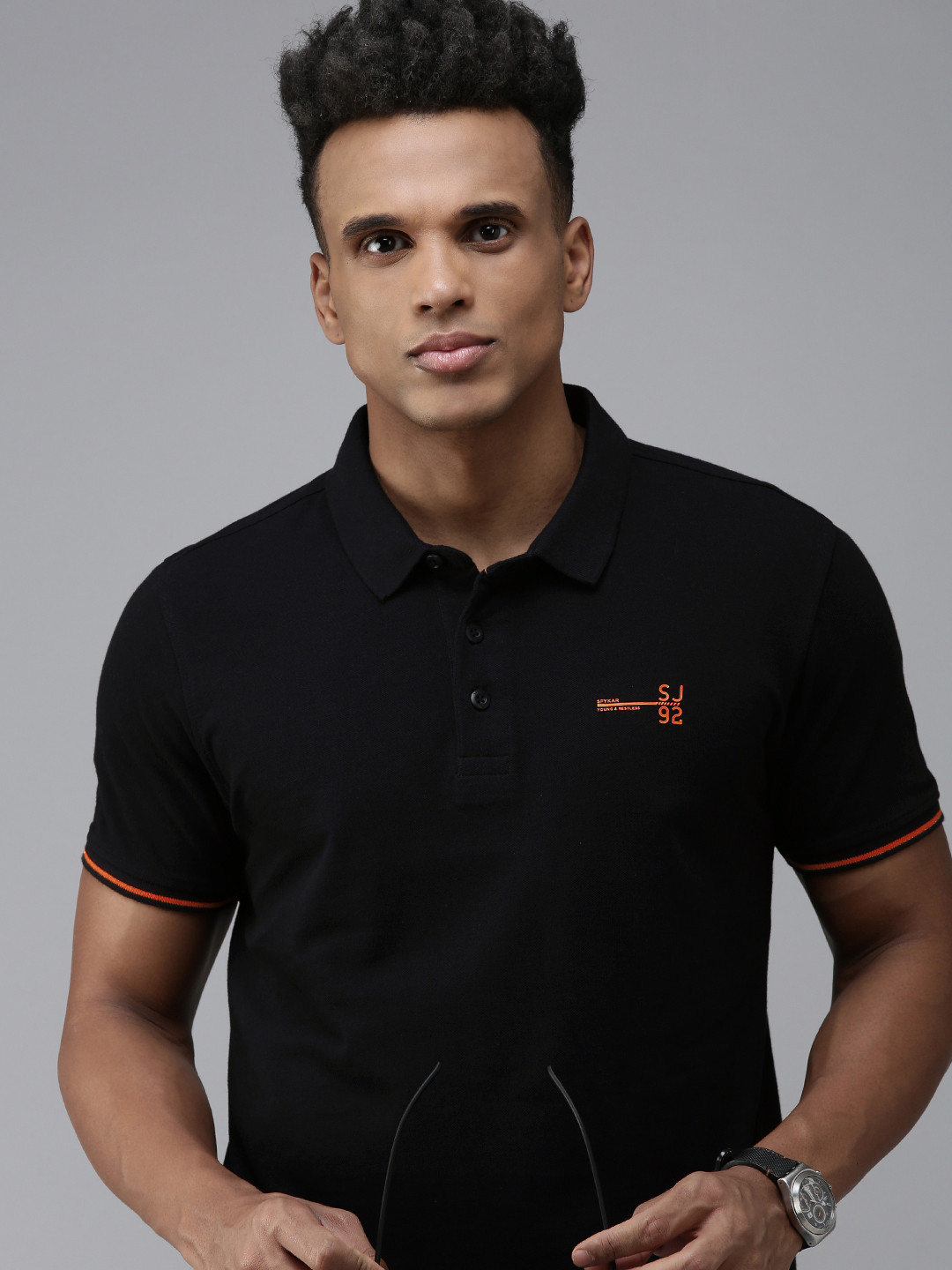 Buy SPYKAR Brand Logo Printed Polo Collar Pure Cotton Slim Fit T Shirt ...