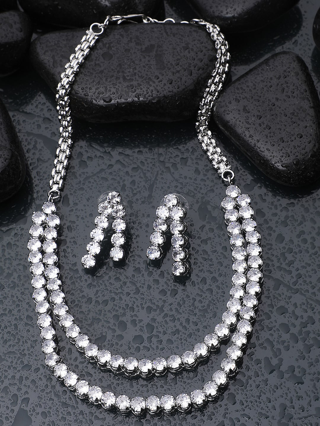 Buy Bhana Fashion Sliver Plated & White AD Studded Jewellery Set ...