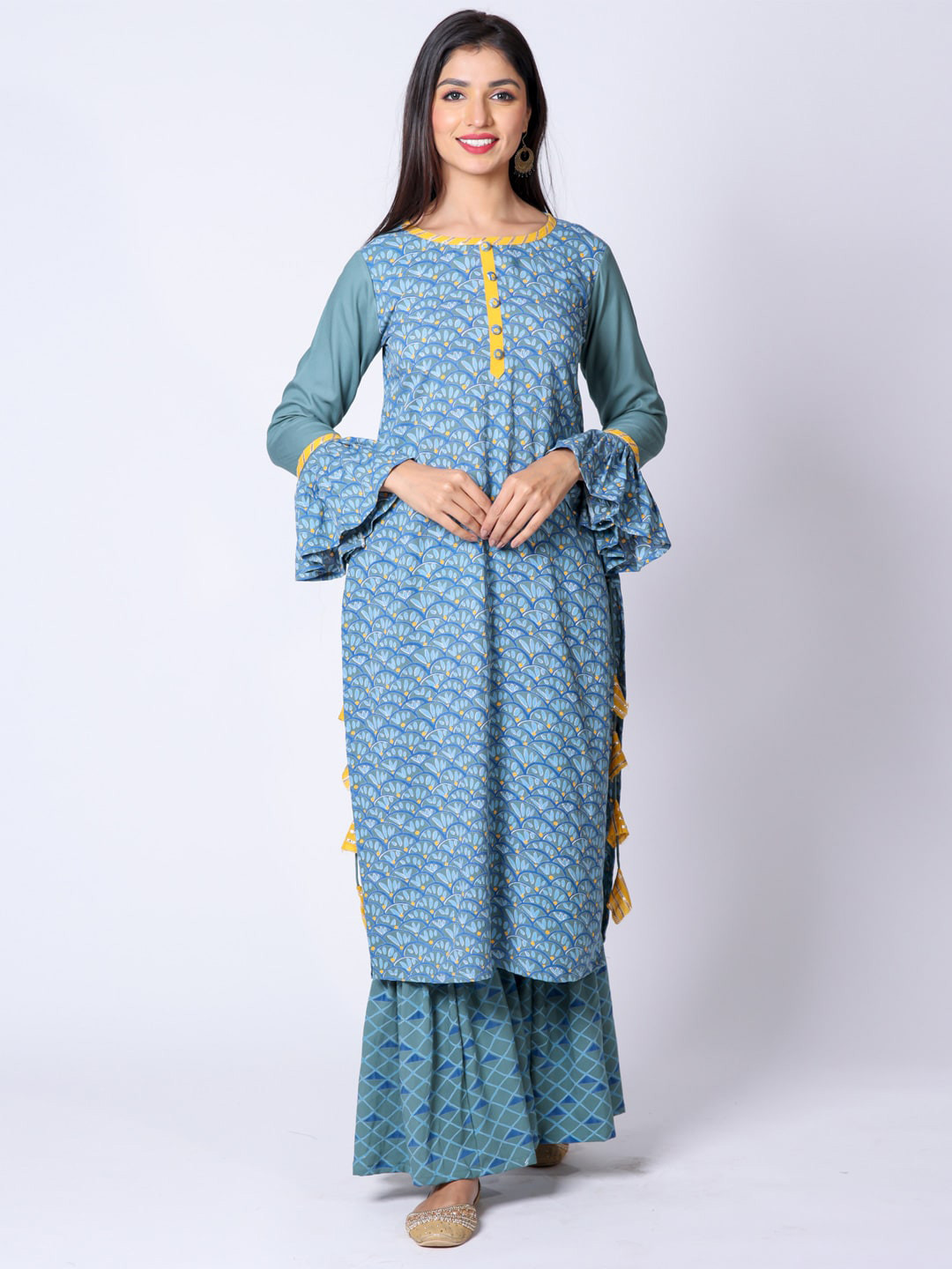 Buy BUTA BUTI Women Blue Ethnic Motifs Printed Pure Cotton Kurta With ...