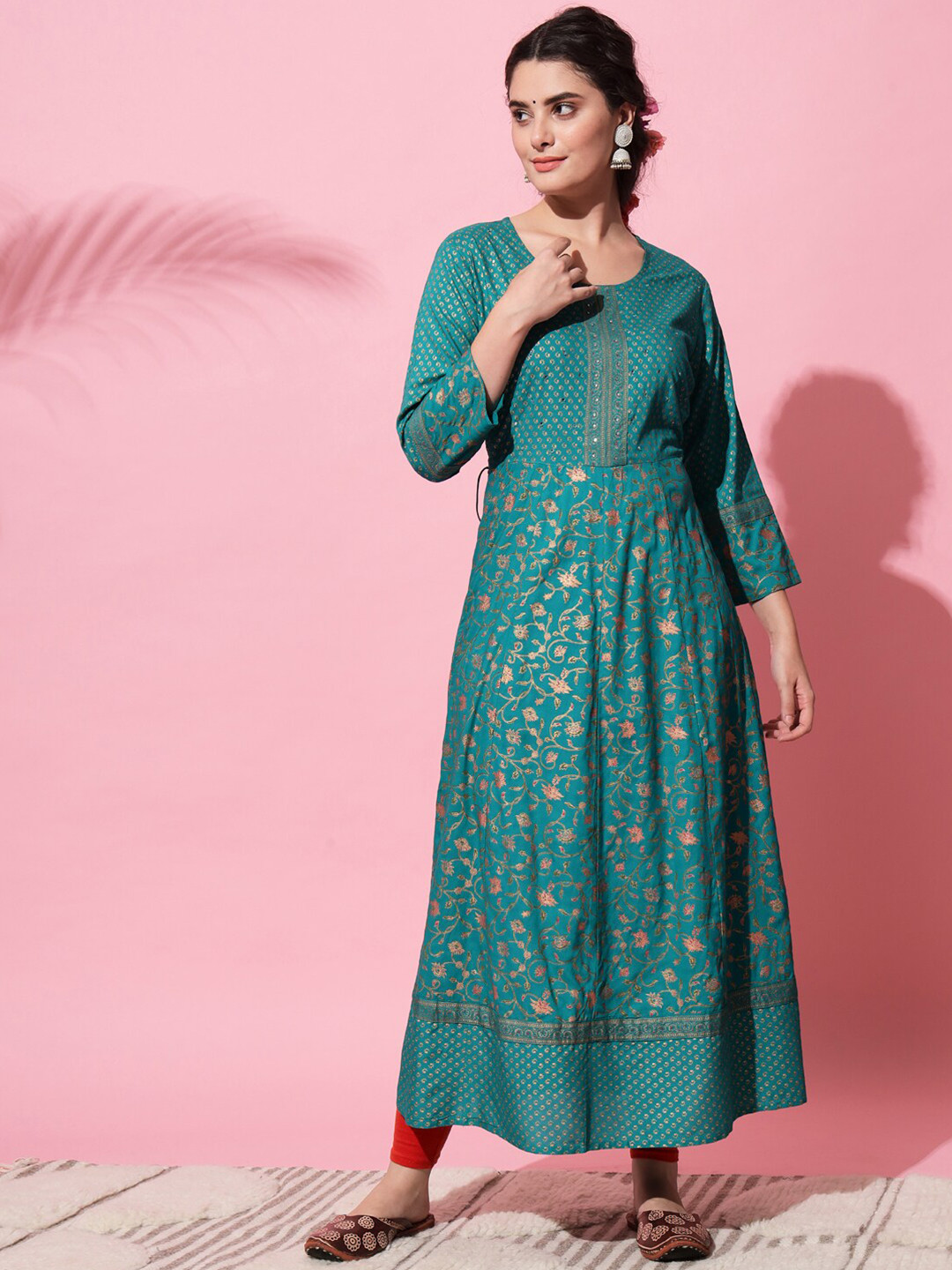 Buy VAANI CREATION Green Ethnic A Line Midi Dress - Ethnic Dresses for ...