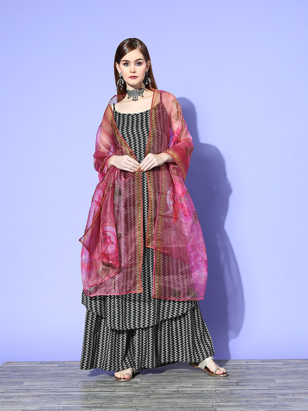 Buy InWeave Women Chevron Viscose Rayon Spaghetti Straps Kurta Set ...