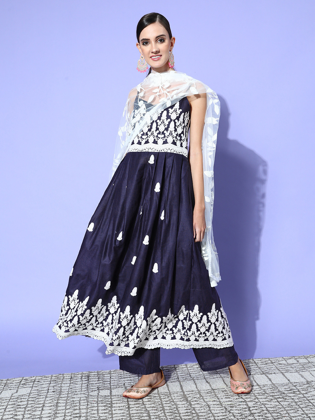 Buy InWeave Women Ethnic Motifs Pure Cotton Spaghetti Straps Kurta Set ...