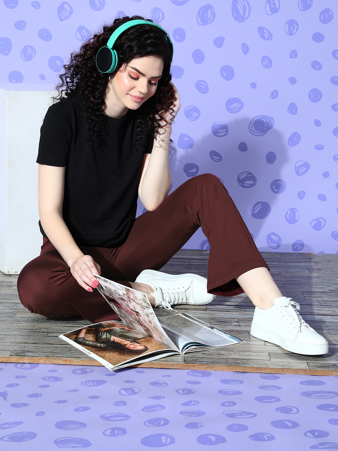 Buy Bannos Swagger Women Charming Maroon Solid Wide Leg Track Pants ...