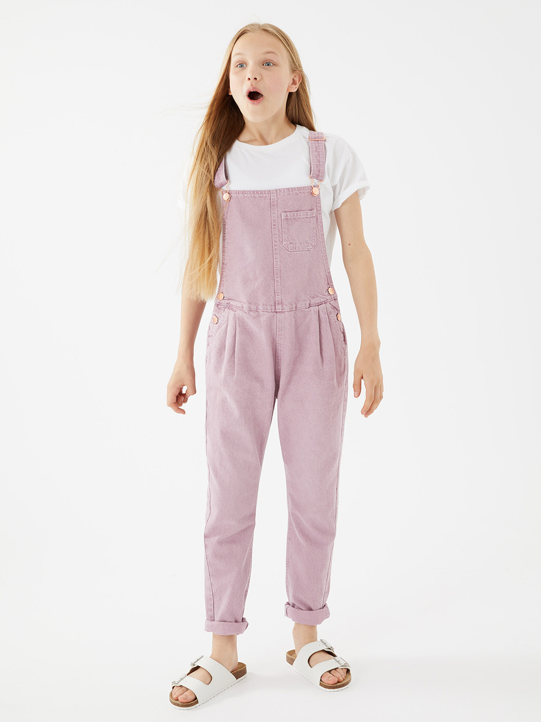 Buy Marks & Spencer Girls Purple Solid Basic Dungaree - Dungarees for ...