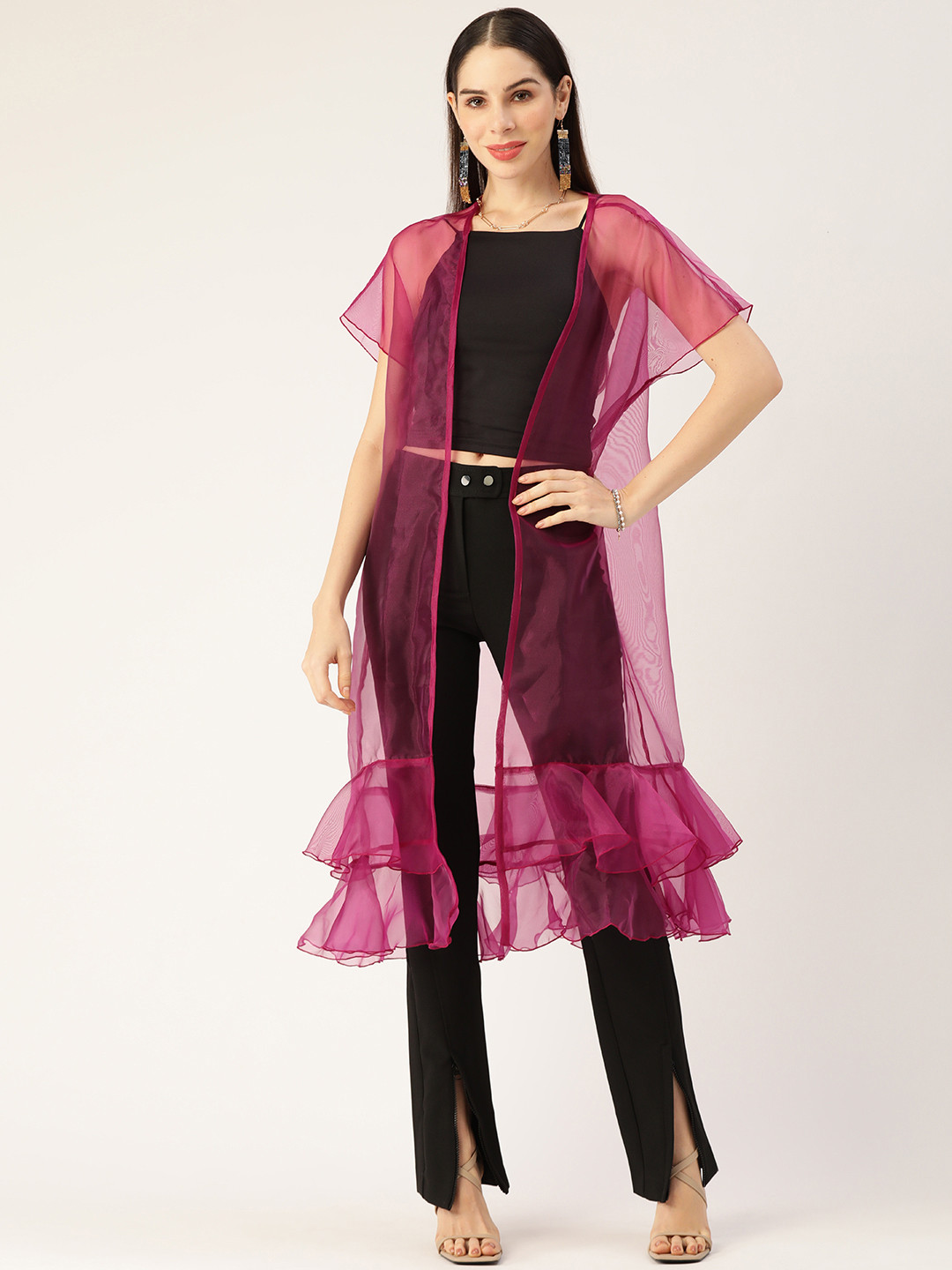 Buy Antheaa Women Purple Solid Longline Shrug - Shrug for Women ...
