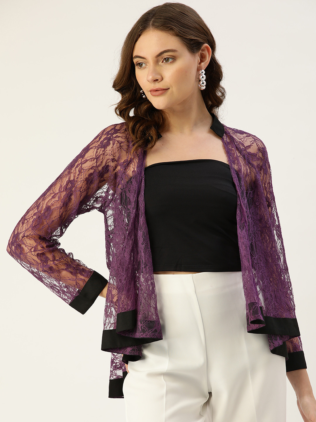 Buy Antheaa Women Purple Laced Shrug - Shrug for Women 19786150 | Myntra