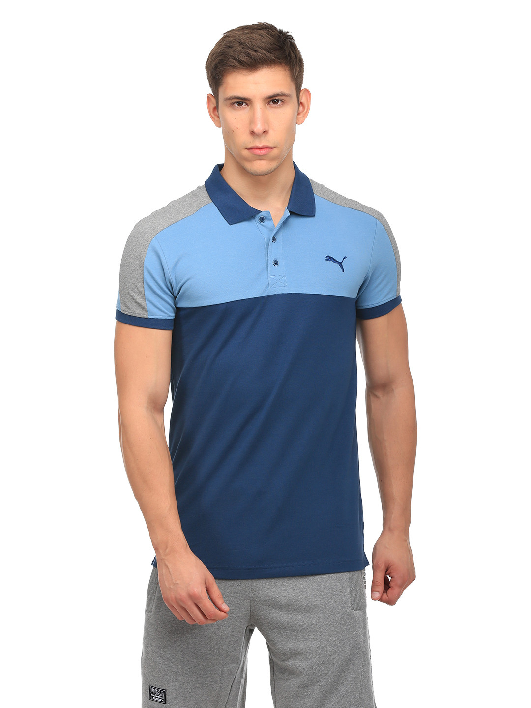 Buy Puma Men Blue FUN Dry Pique Block Colourblocked Polo T Shirt ...