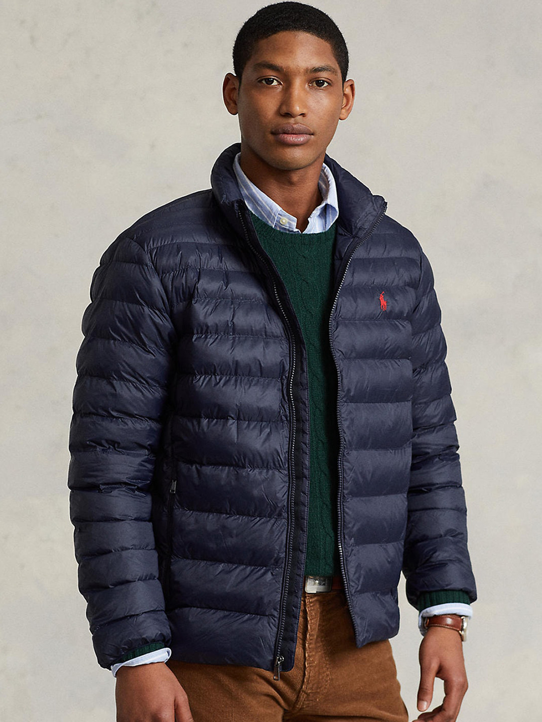 Buy Polo Ralph Lauren Men Navy Blue Solid Puffer Jacket - Jackets for ...