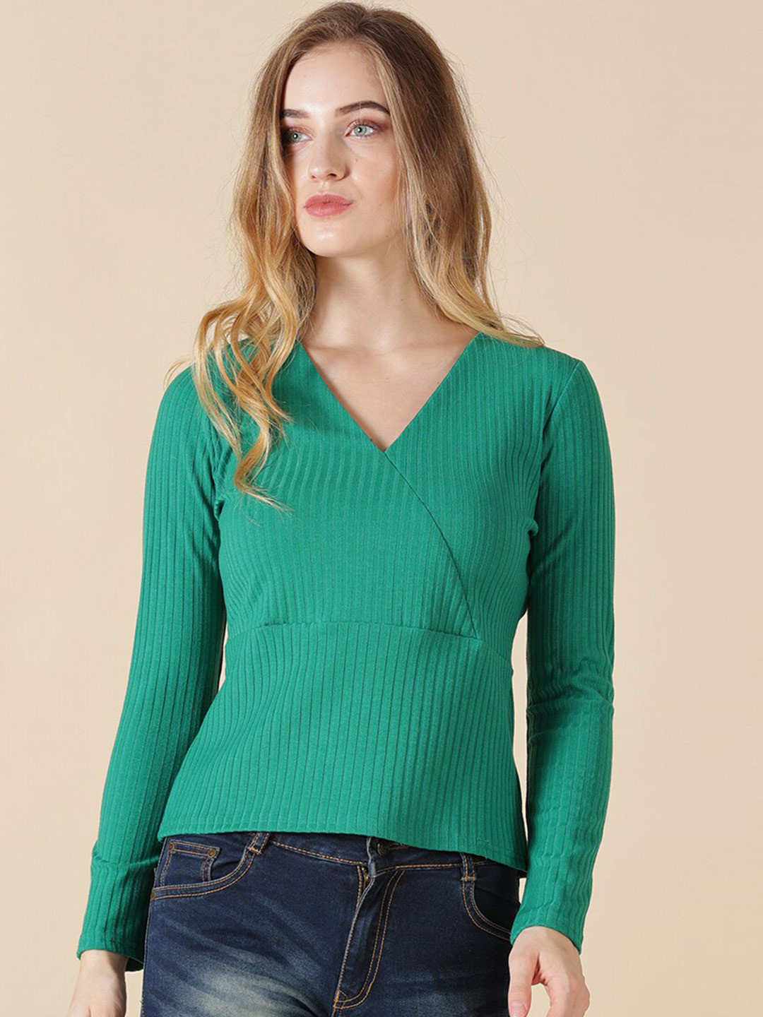 Buy Gipsy Green Striped Knitted Top - Tops for Women 19786932 | Myntra