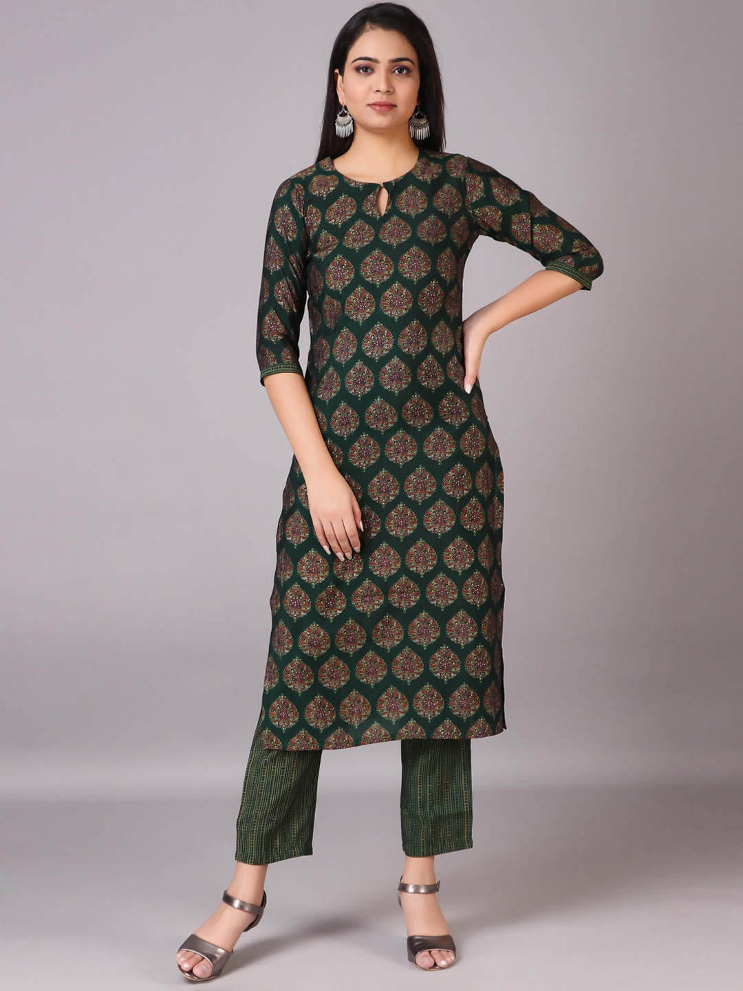 Buy V TRADITION Women Green Ethnic Motifs Printed Kurta With Trouser ...