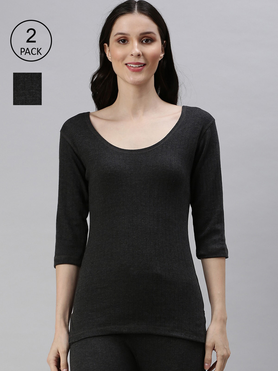 Buy LUX PARKER Women Pack Of 2 Black Solid Cotton Thermal Top - Thermal ...