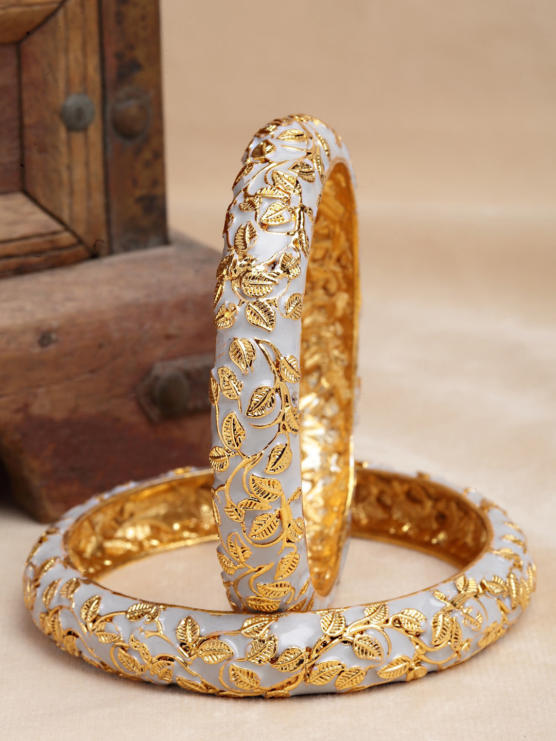 Buy KARATCART Set Of 2 Gold Plated Grey Stone Beaded Bangles - Bangle ...