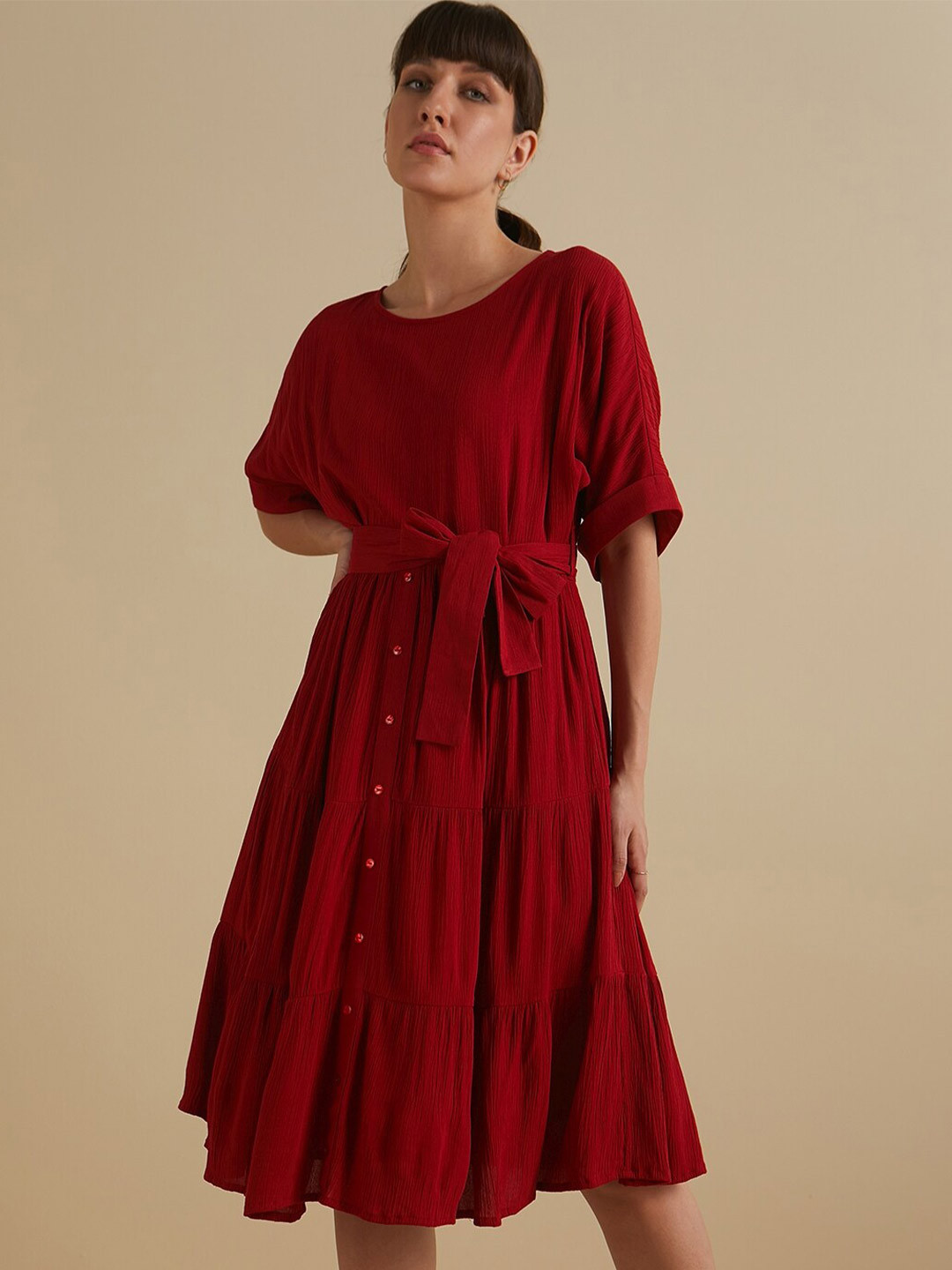 Buy Femella Red Midi Fit And Flare Dress - Dresses for Women 19790088 ...