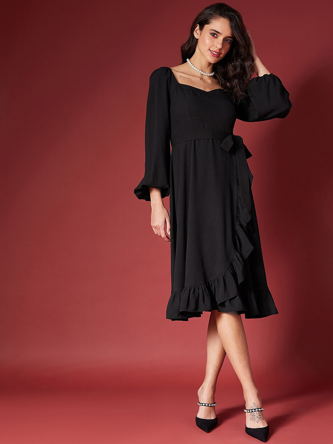 Buy Femella Black Solid Wrap Midi Dress - Dresses for Women 19790090 ...