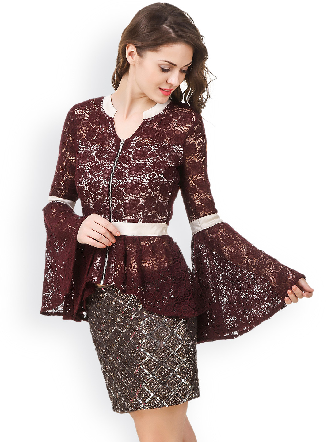 Buy Texco Women Burgundy Self Design Top - Tops for Women 1979100 | Myntra