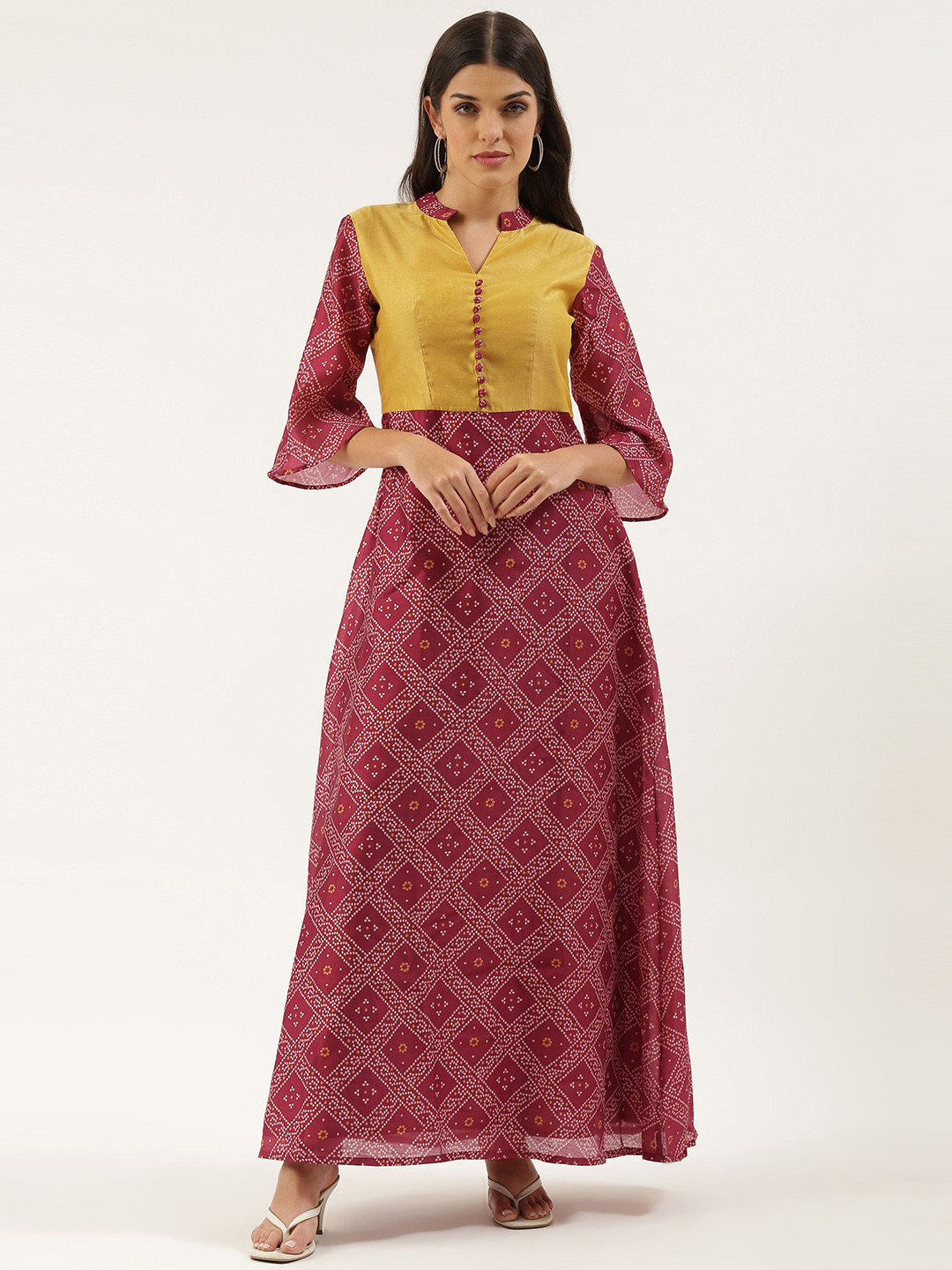 Buy Ethnovog Mustard Yellow Yellow Ethnic Motifs Ethnic Maxi Dress ...