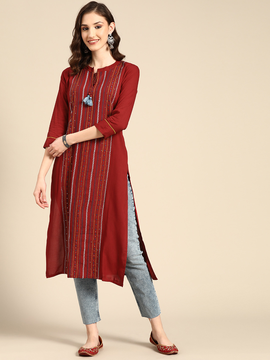 Buy Sangria Women Maroon Kurta - Kurtas for Women 19791968 | Myntra