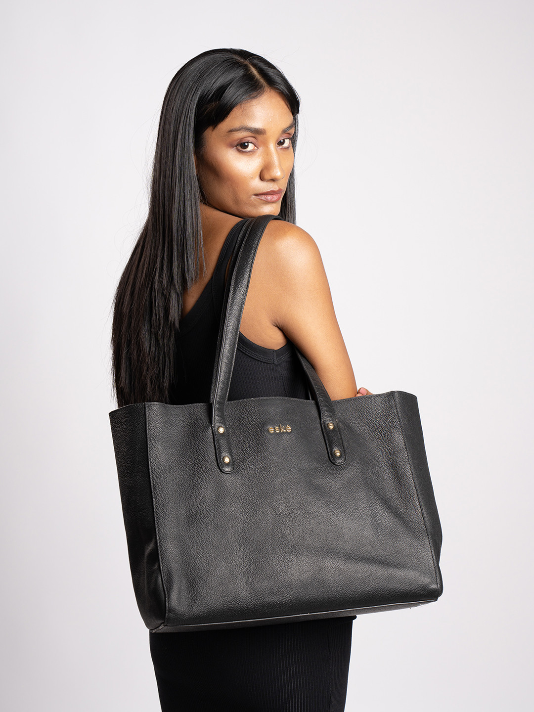 Buy Eske Black Leather Structured Shoulder Bag - Handbags for Women ...