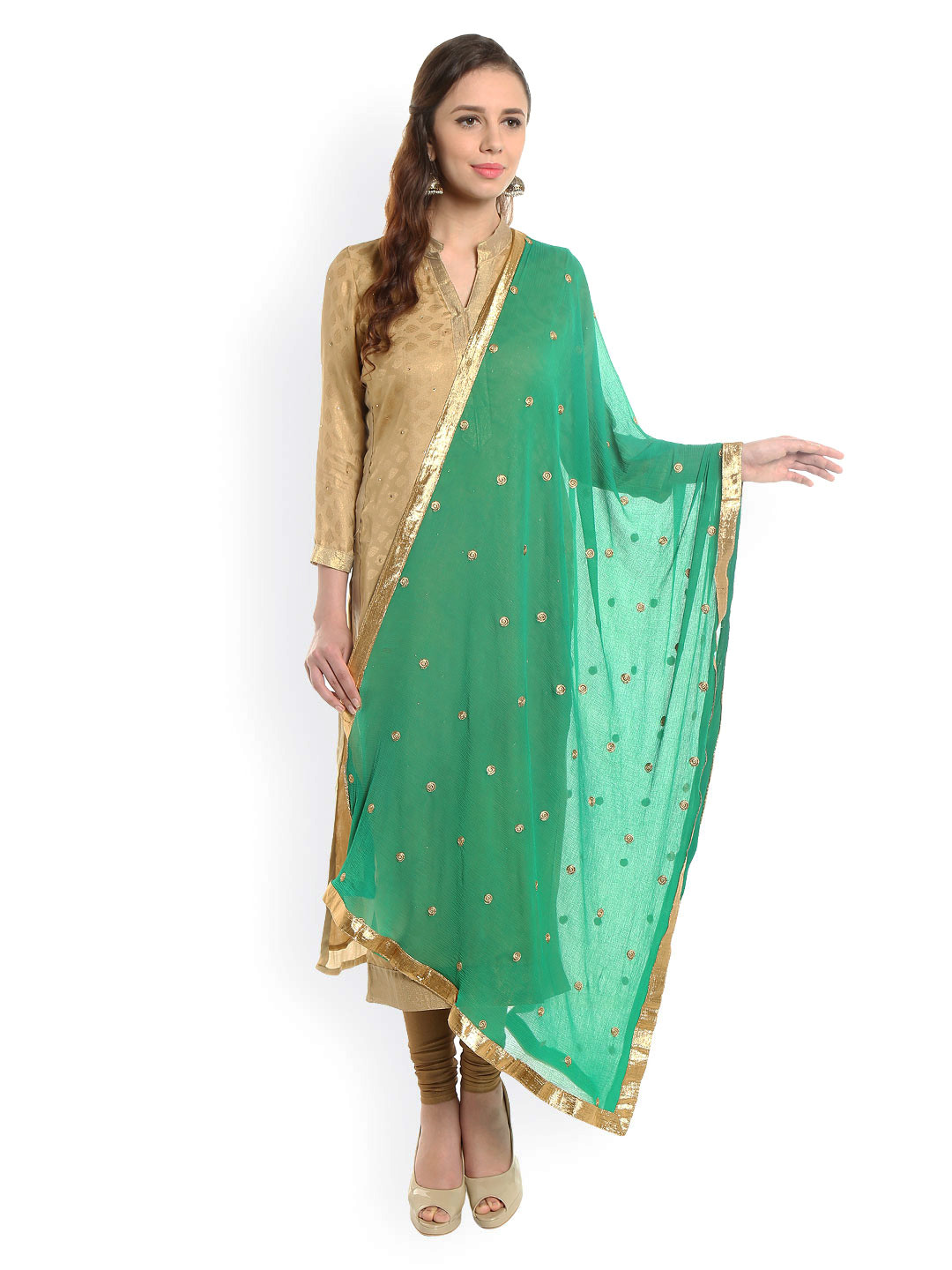 Buy Dupatta Bazaar Green & Gold Toned Embroidered Dupatta - Dupatta for ...