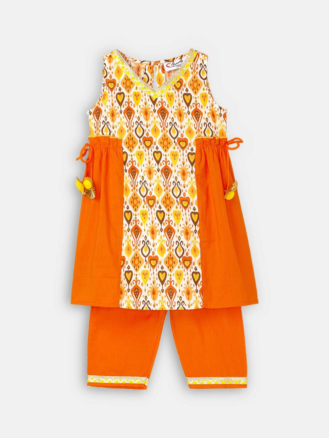 Buy Hopscotch Girls Orange & Yellow Ethnic Motifs Printed Pure Cotton ...