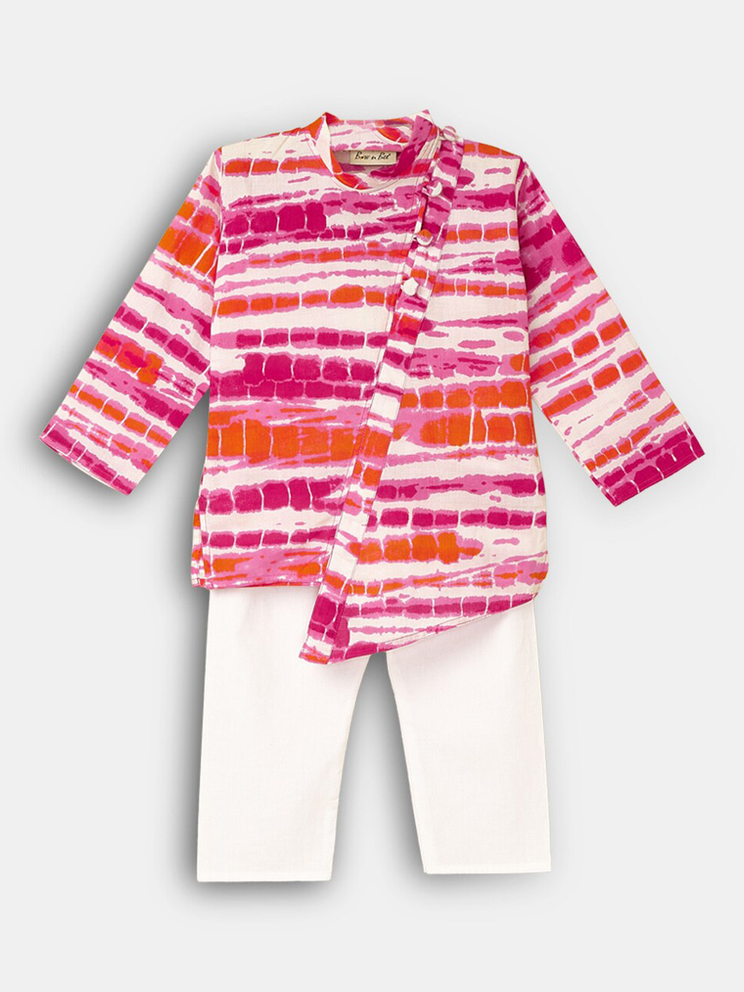 Buy Hopscotch Boys Pink Dyed Angrakha Pure Cotton Kurti With Pyjama ...
