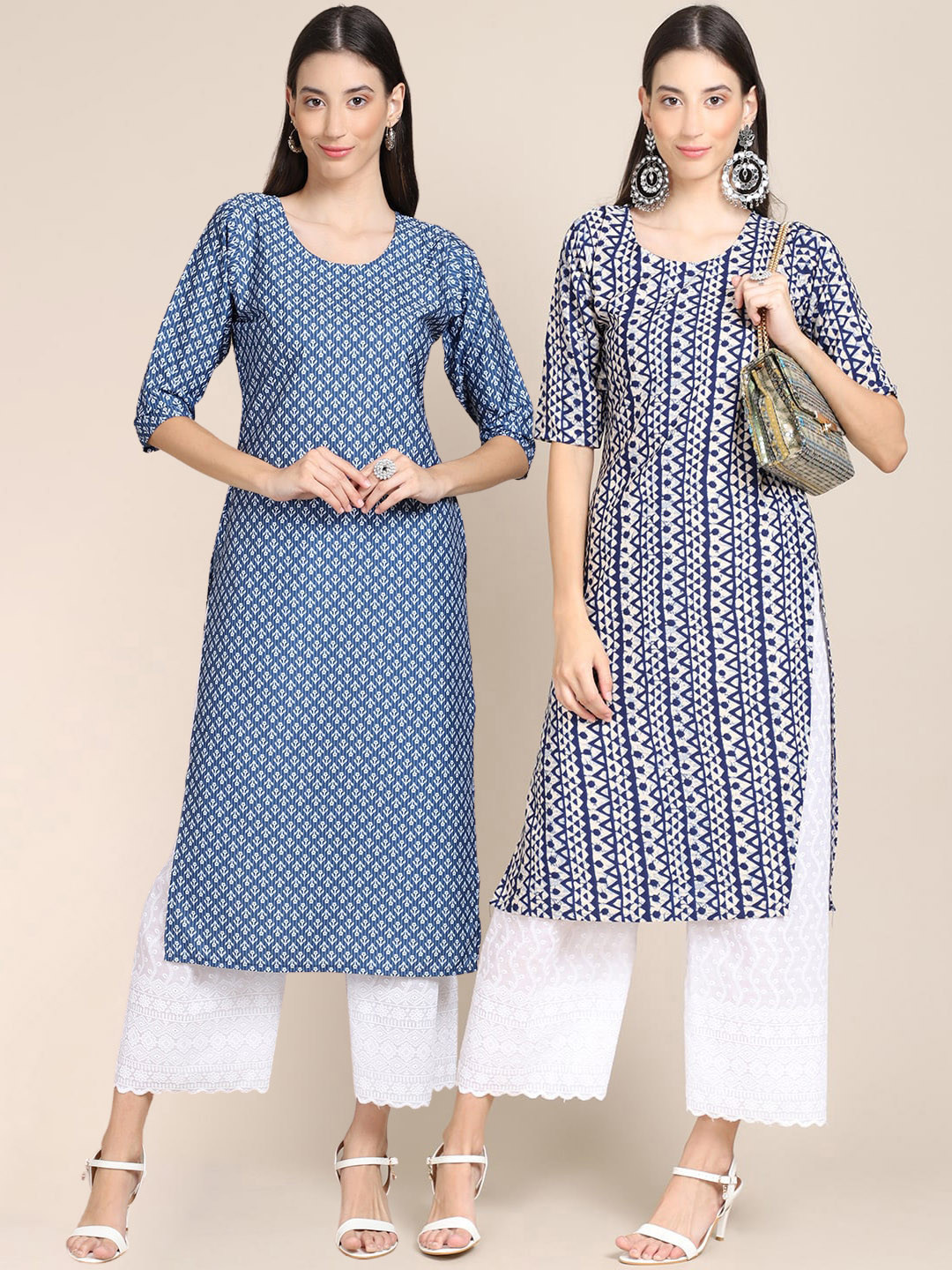 Buy 7Threads Set Of 2 Women Printed Block Print Handloom Crepe Straight ...