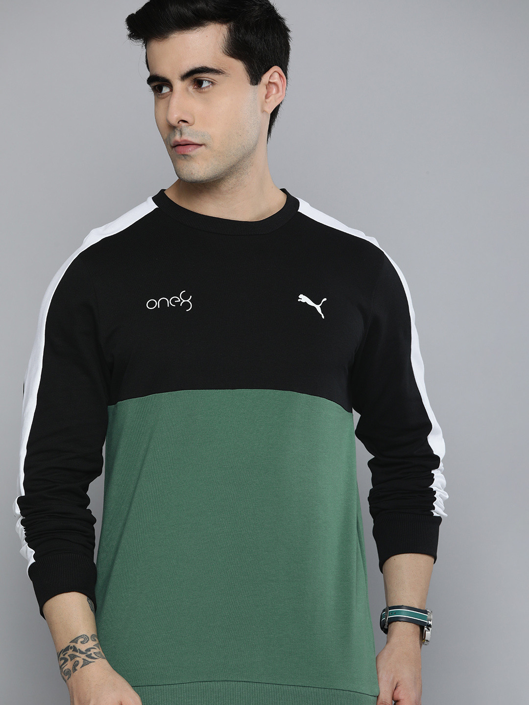 Buy One8 X PUMA Men Colourblocked Slim Fit Sweatshirt With Brand Logo ...