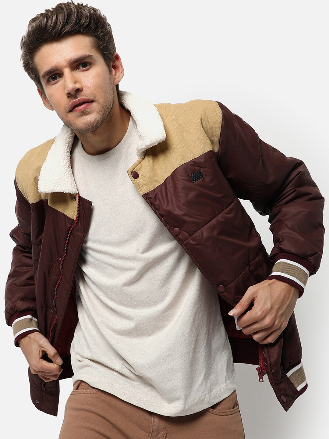 Buy Campus Sutra Men Maroon Windcheater Outdoor Bomber Jacket - Jackets ...