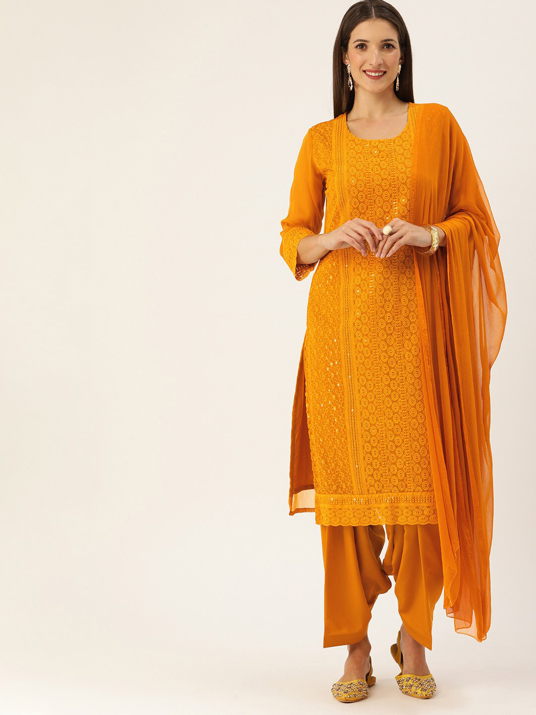 Buy SWAGG INDIA Mustard Embroidered Unstitched Dress Material - Dress ...