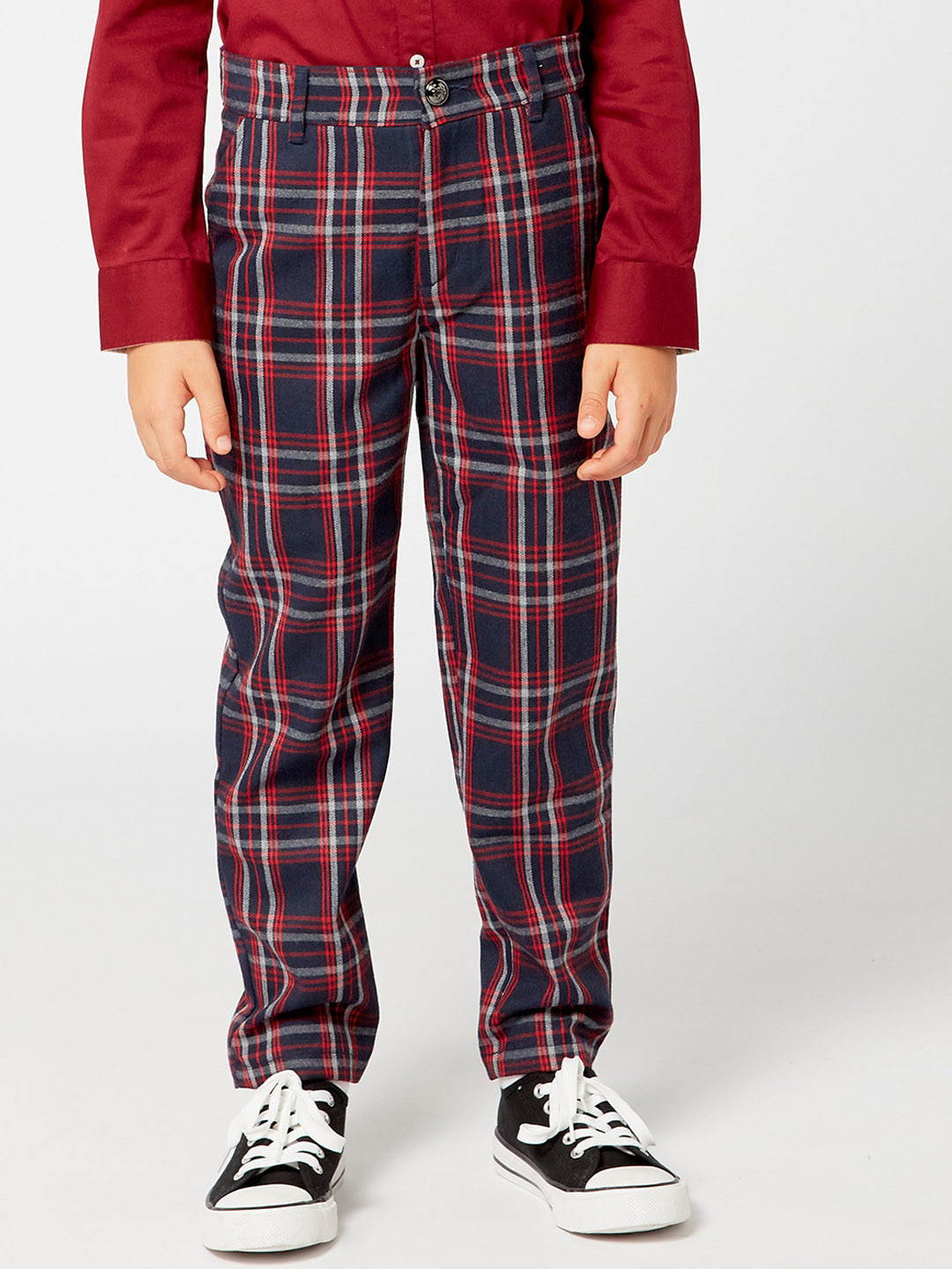 Buy One Friday Boys Blue & Red Checked Trousers - Trousers for Boys ...