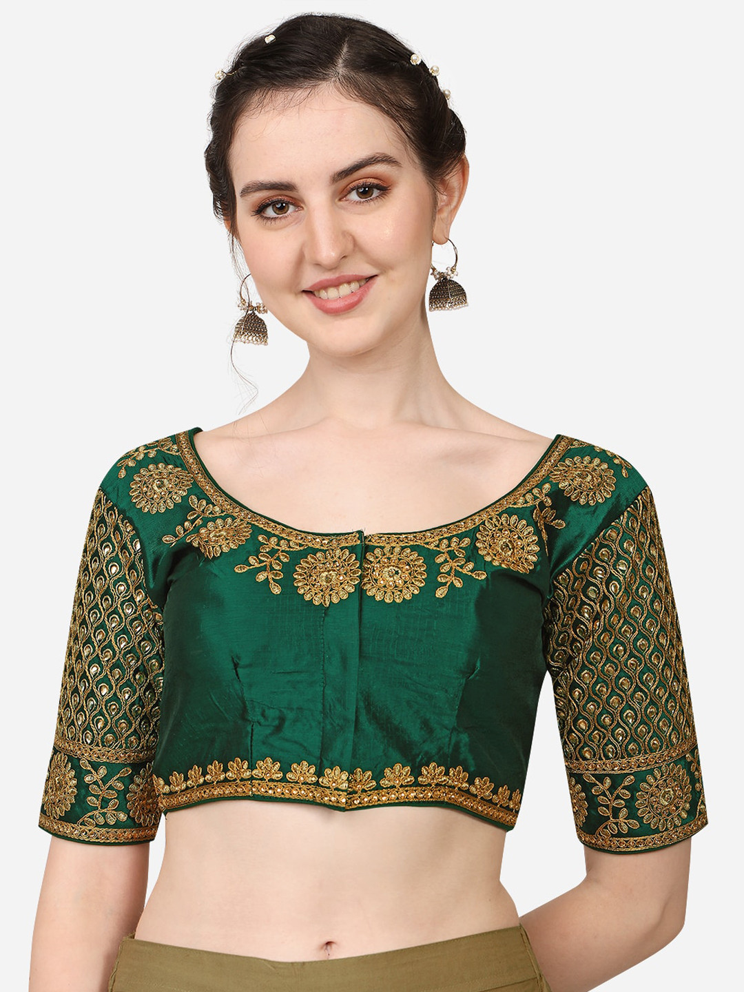 Buy Sumaira Tex Women Green Heavy Bridal Embroidered Readymade Blouse ...