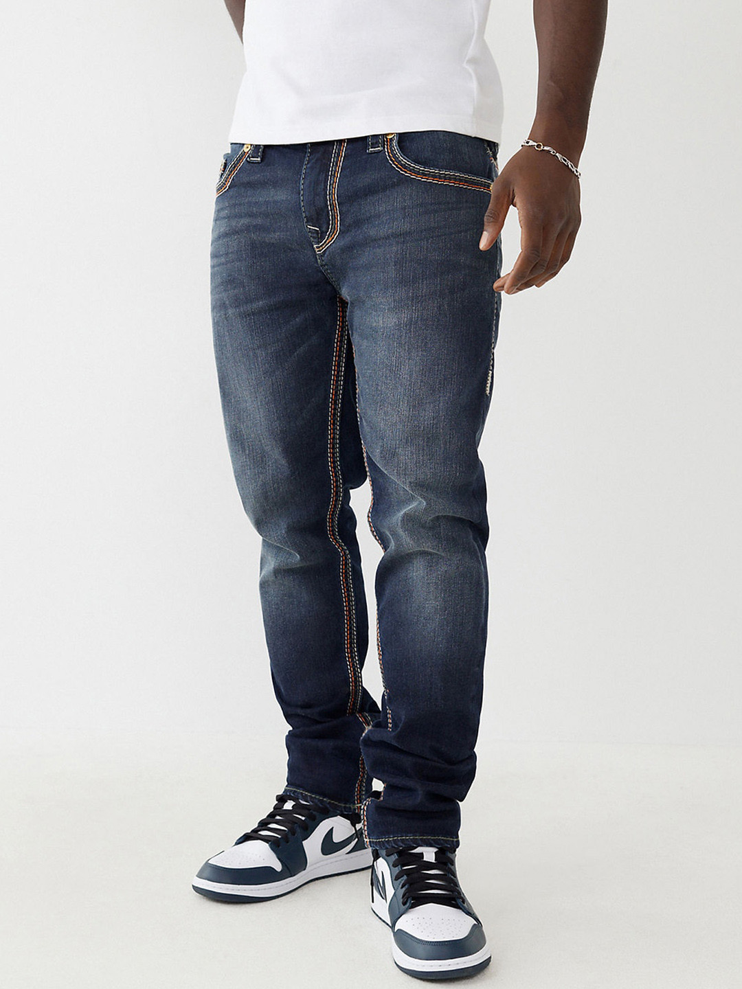 Buy True Religion Men Blue Slim Fit Low Distress Light Fade Jeans ...