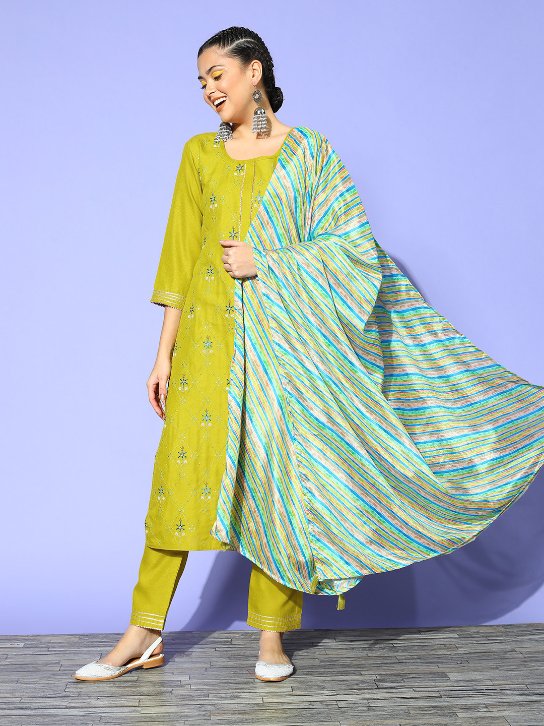 Buy SheWill Women Ethnic Motifs Cotton Blend Hyper Texture Kurta Set ...