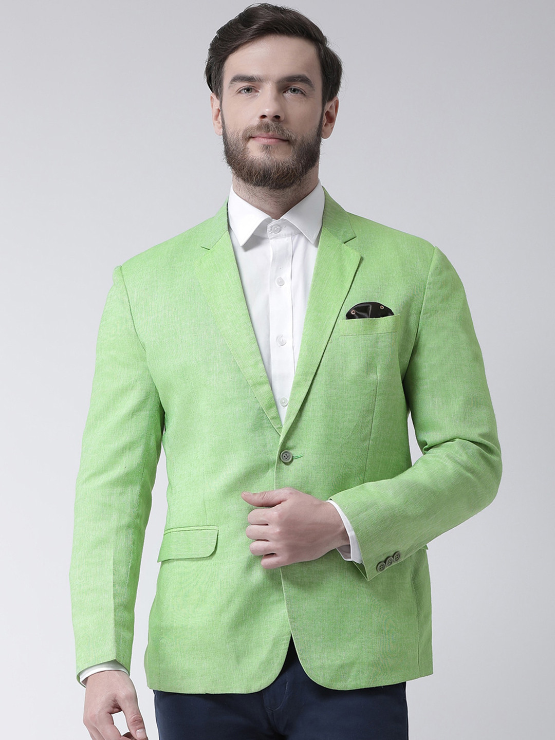 Buy Hangup Men Lime Green Solid Single Breasted Blazer - Blazers for ...