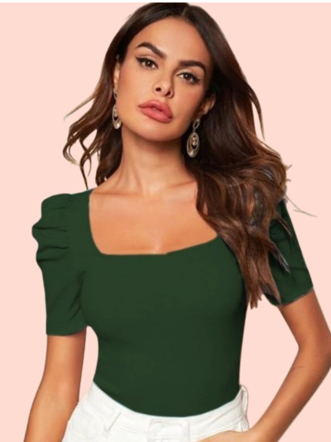 Buy Dream Beauty Fashion Green Square Neck Fitted Top - Tops for Women ...