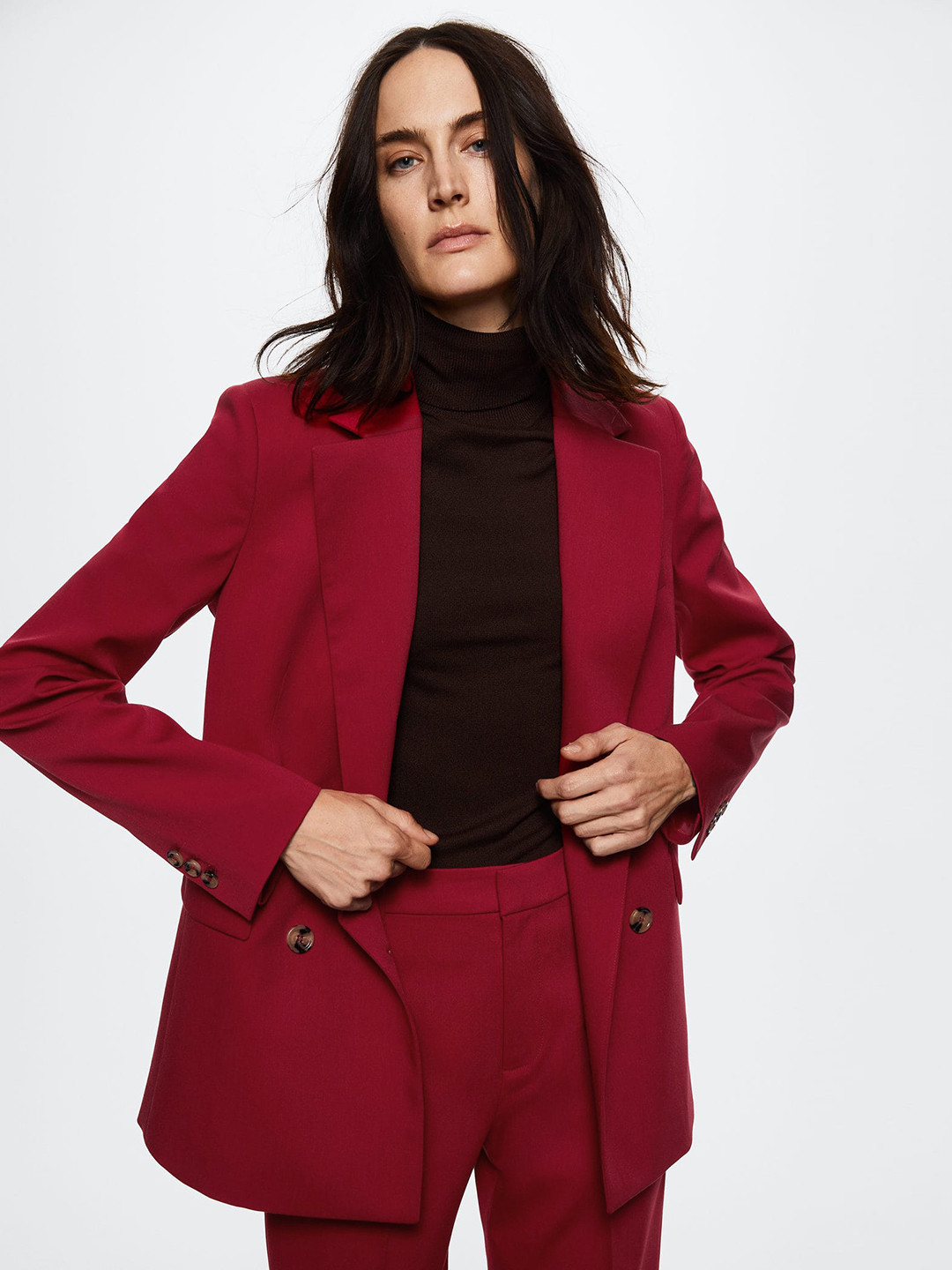 Buy MANGO Women Red Solid Double Breasted Regular Fit Blazer - Blazers ...